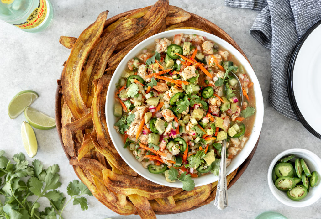 Shrimp Ceviche with Baked Plantain Chips • The Whole Beet Kitchen